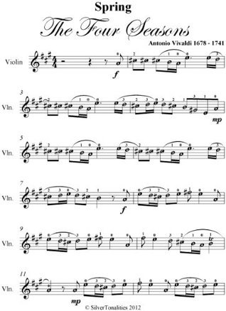 Spring Four Seasons Vivaldi Easy Violin Sheet Music by Antonio Vivaldi ...