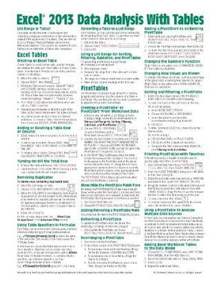 Microsoft Excel 2013 Data Analysis with Tables Quick Reference Guide by ...