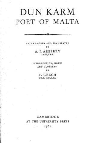 Dun Karm: Poet of Malta by A.J. Arberry | Goodreads