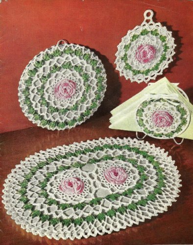 ROSE KITCHEN SET (FV-376) - 4 Vintage 1950 Crochet Patterns for your ...