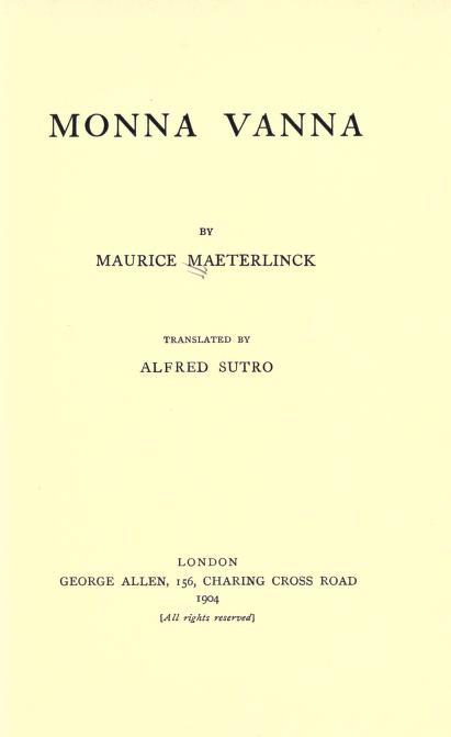 Monna Vanna by Maurice Maeterlinck | Goodreads