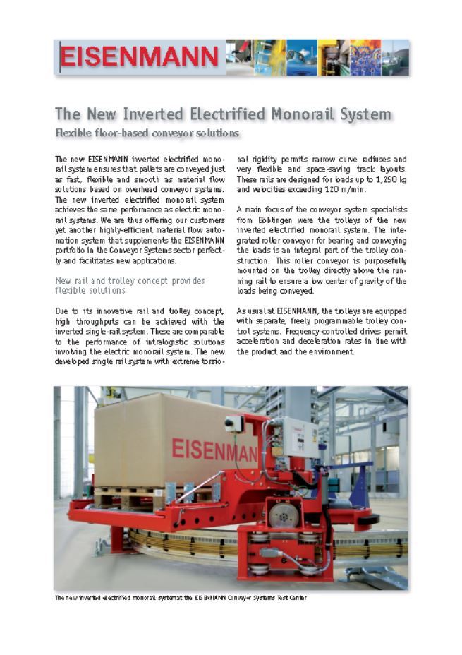 Eisenmann - The New Inverted Electrified Monorail System; Flexible ...