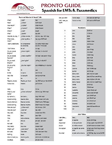 Spanish for EMTs and Paramedics Pronto Guide by Tara Bradley Williams ...