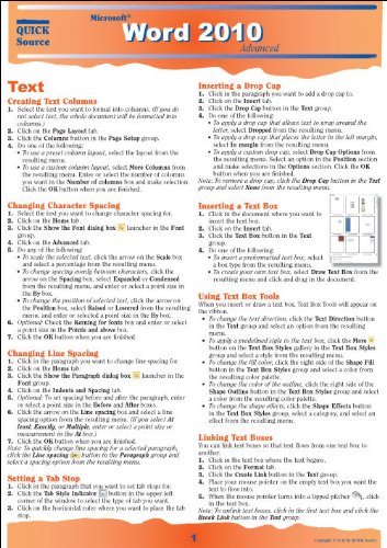 Word 2010 Advanced Quick Source Reference Guide by Quick Source | Goodreads