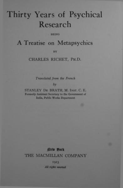 Thirty Years of Psychical Research by Charles Richet | Goodreads