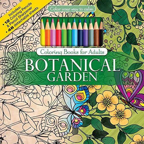Botanical Garden Adult Coloring Book Set With 24 Colored Pencils and ...