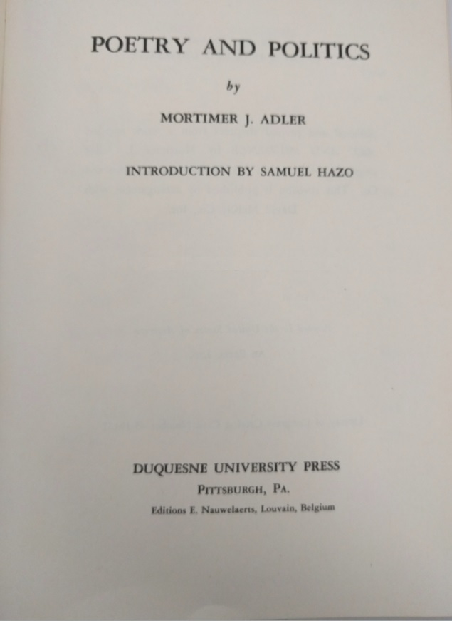Poetry and Politics by Mortimer J. Adler | Goodreads