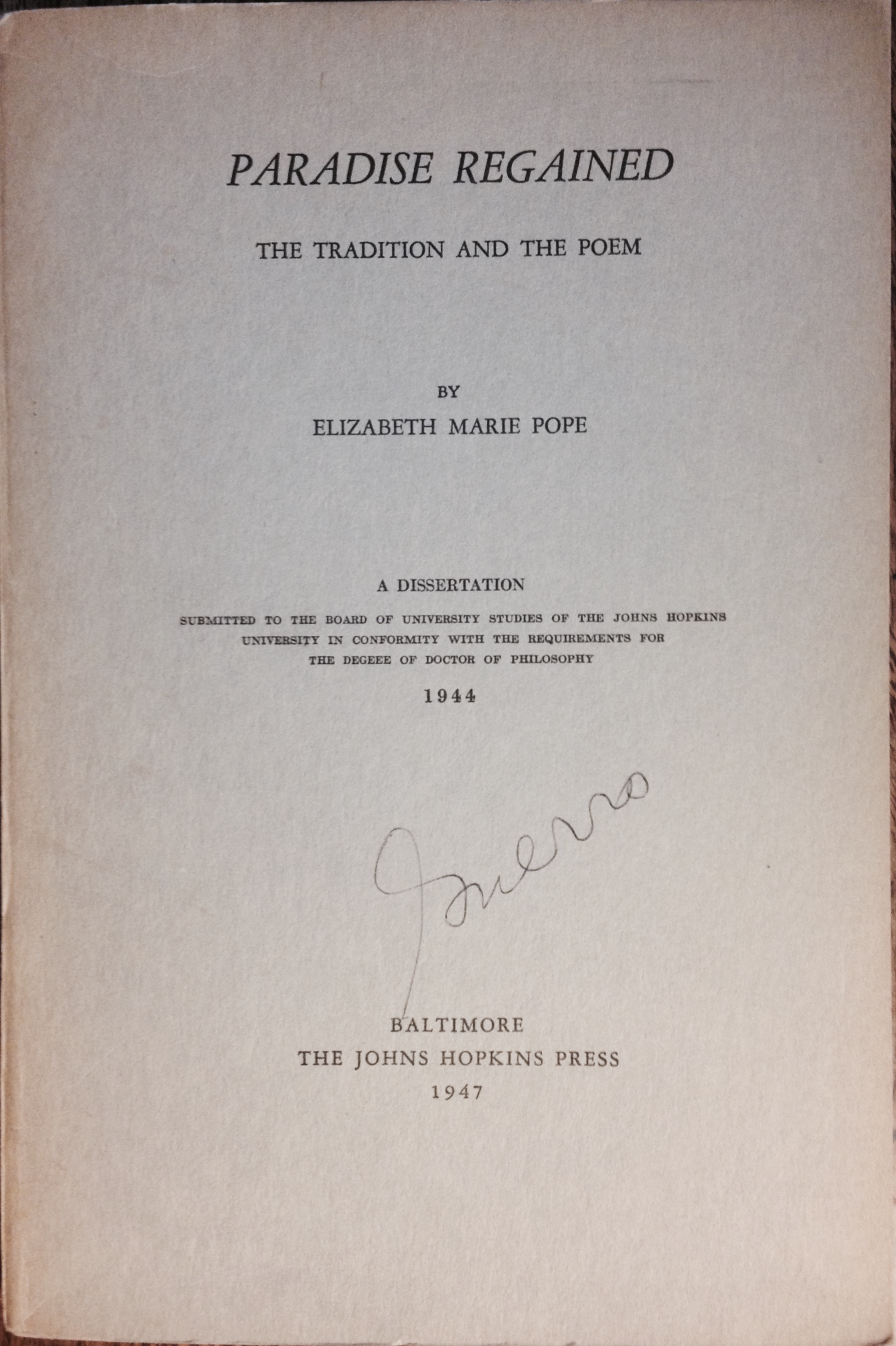 Paradise Regained: The Tradition and the Poem by Elizabeth Marie Pope ...
