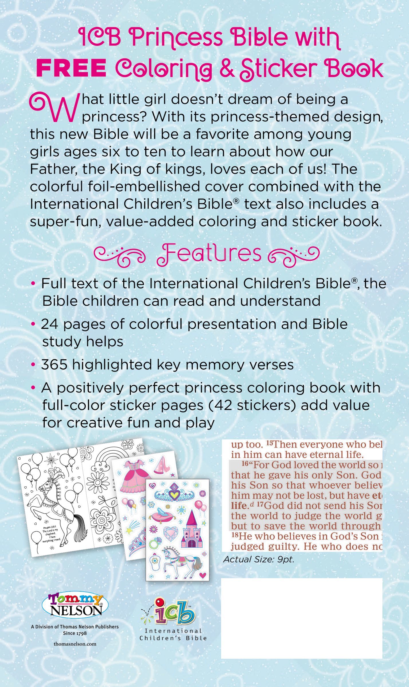 ICB, Princess Bible, Pink, Hardcover, with Coloring Sticker Book ...