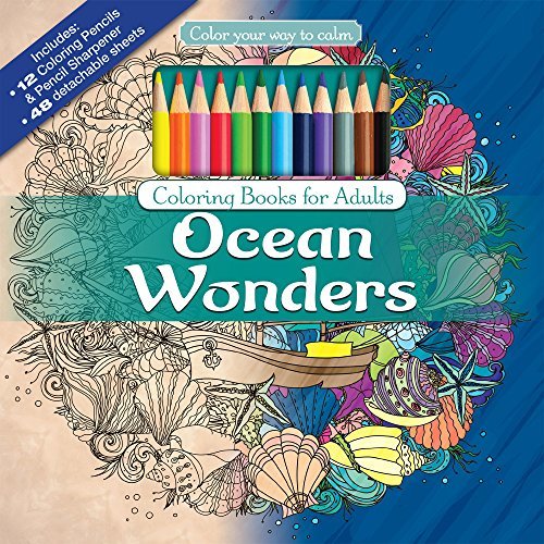 Ocean Wonders Adult Coloring Book Set With 24 Colored Pencils And ...