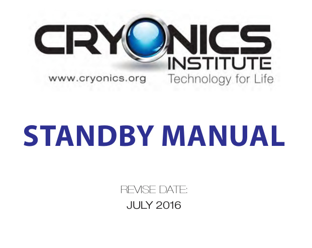Cryonics Institute Standby Manual by Cryonics Instute | Goodreads