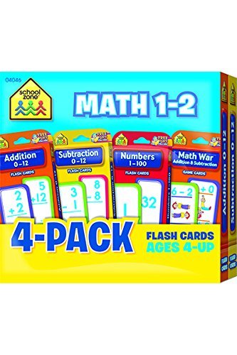 School Zone - Math 1-2 4-Pack Flash Cards - Ages 4+, 1st Grade, 2nd ...