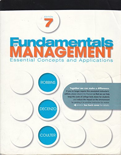 Fundamentals of Management - Essential Concepts and Applications - 7th by Robbins / Decenzo ...