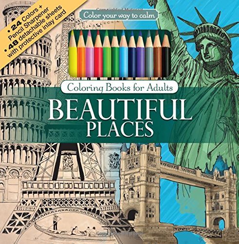 Beautiful Places Adult Coloring Book Set With 24 Colored Pencils And ...