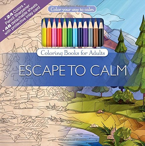 Escape To Calm Adult Coloring Book Set With 24 Colored Pencils And ...