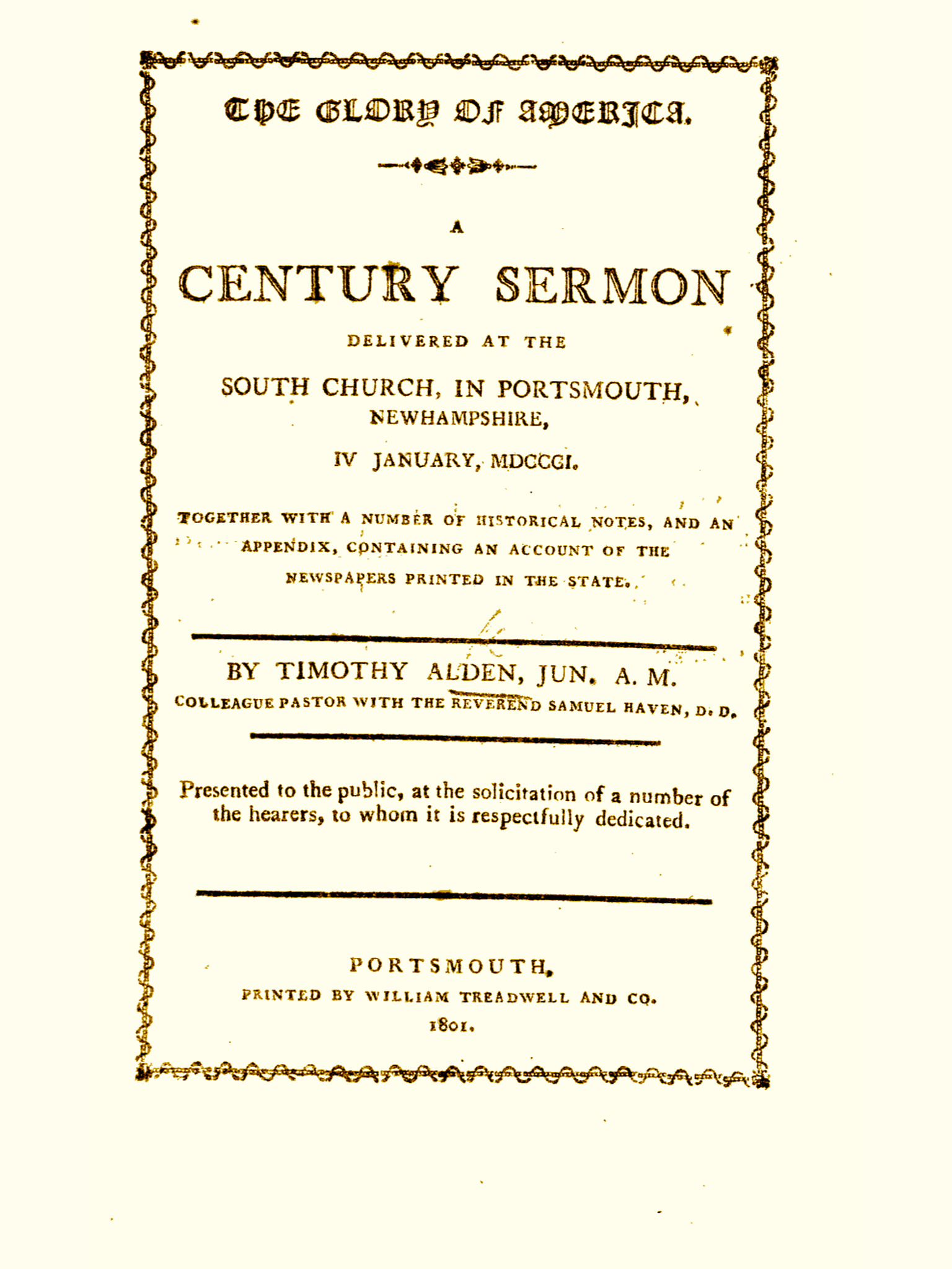 The Glory of America: A Century Sermon by Timothy Alden Junior | Goodreads