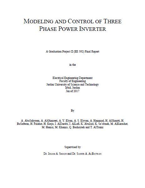 MODELING AND CONTROL OF THREE PHASE POWER INVERTER by Jordan University ...