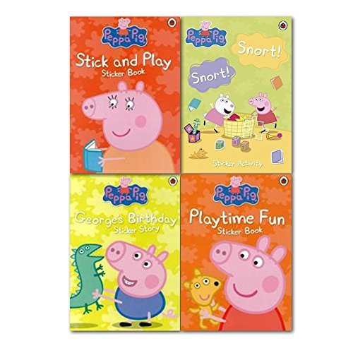 Peppa Pig 4 Sticker Books Collection Set, (Peppa pig Stick and Play ...