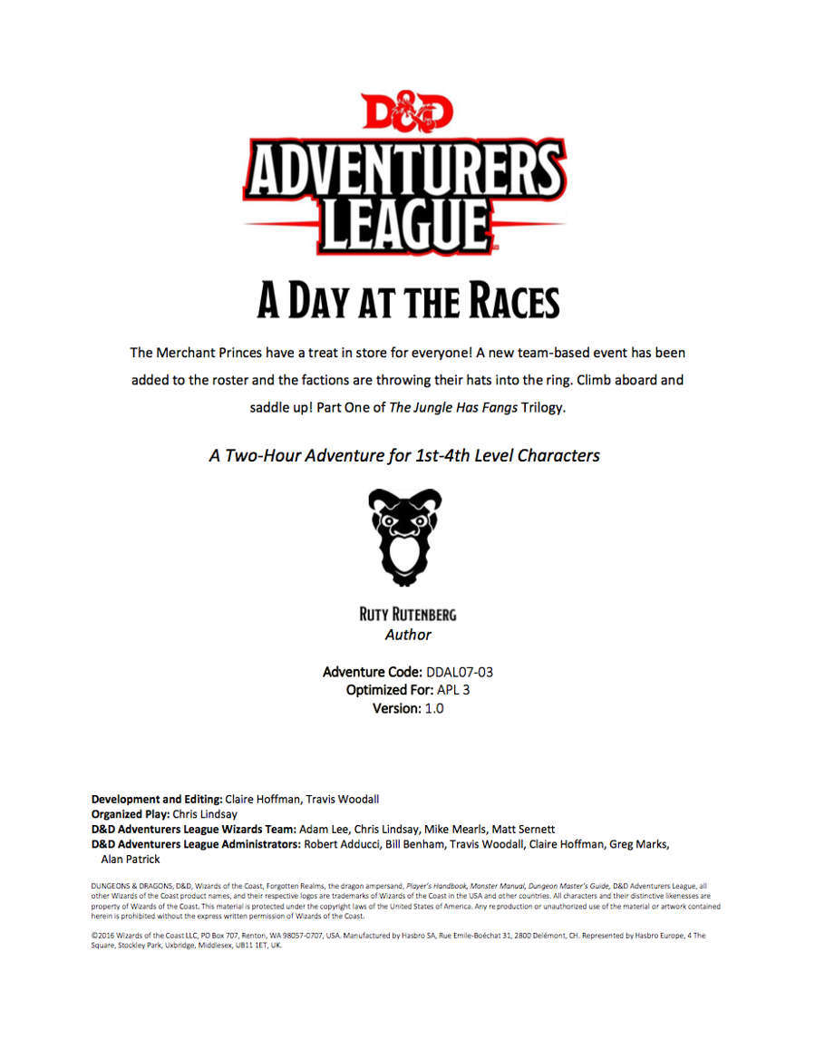 A Day at the Races (Adventurers League DDAL07-03) by Ruty Rutenberg ...