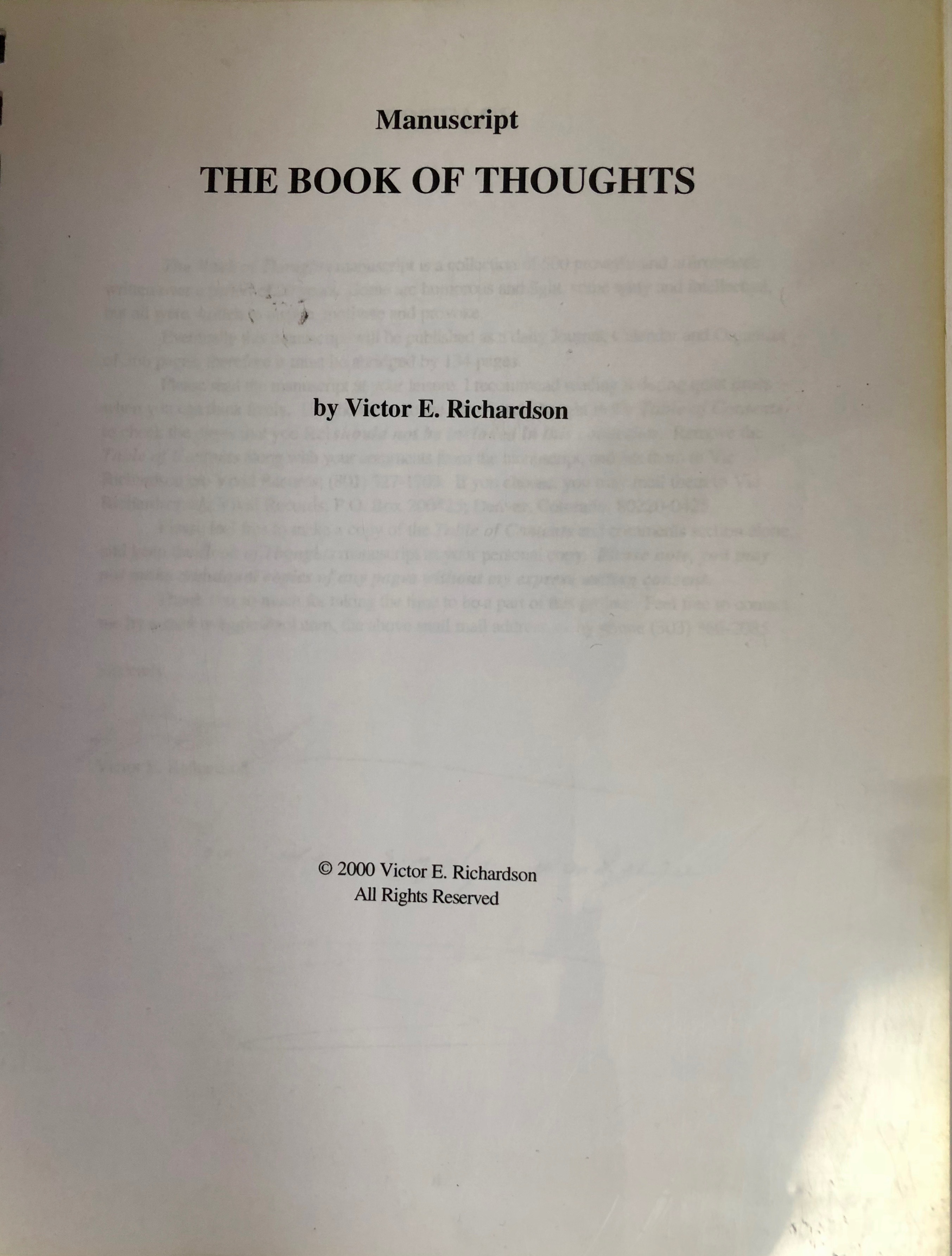 The Book of Thoughts by Victor E. Richardson | Goodreads