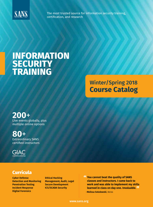 SANS Information Security Training Course Catalog winter/spring 2018 by ...