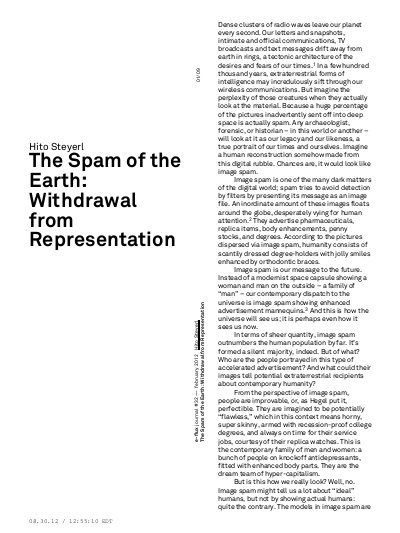 The Spam of the Earth: Withdrawal from Representation by Hito Steyerl ...