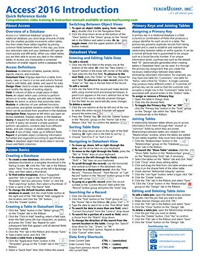 Microsoft Access 2016 Introduction Quick Reference Training Tutorial Guide by TeachUcomp Inc ...