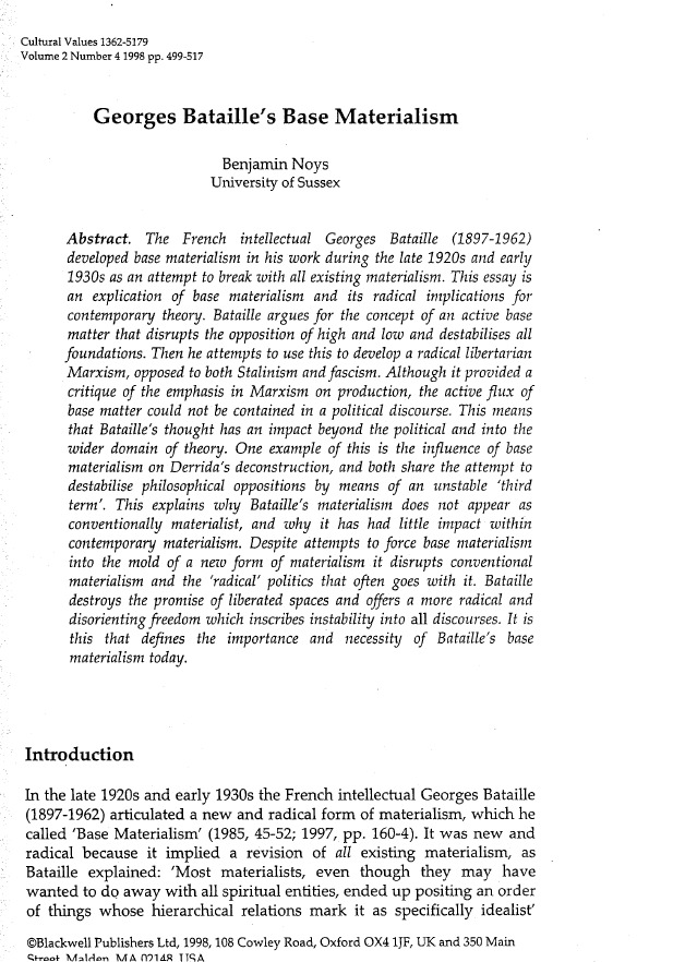 Georges Bataille's Base Materialism by Benjamin Noys | Goodreads