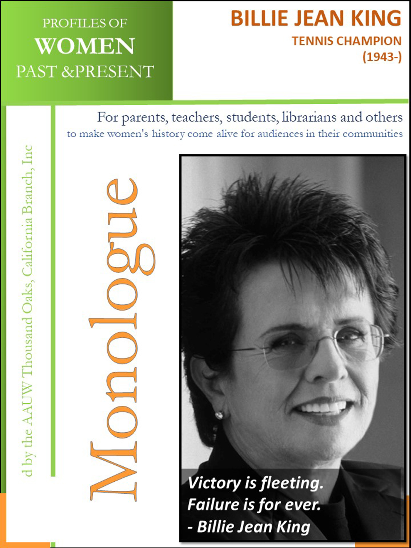Profiles of Women Past Present – Billie Jean King, Tennis Player by ...