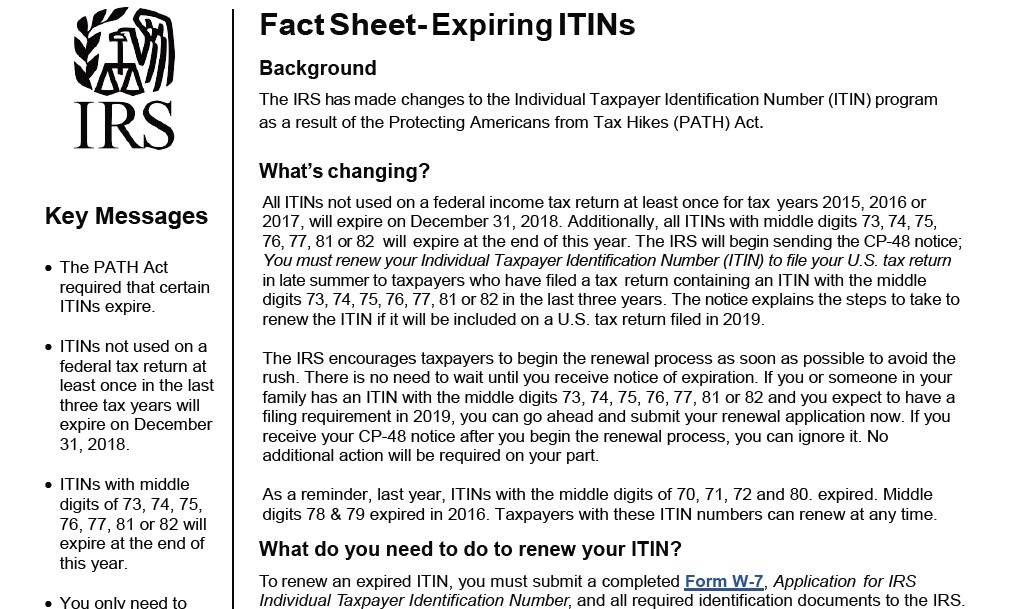 IRS ITIN Fact Sheet by U.S. Government | Goodreads