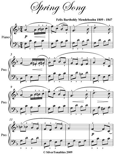 Spring Song Mendelssohn Easy Piano Sheet Music by Felix Mendelssohn ...