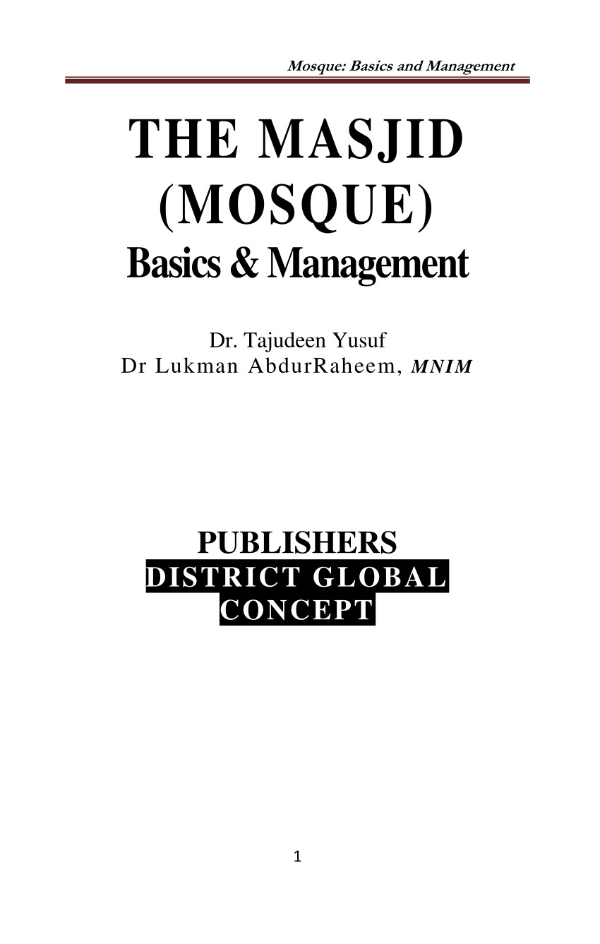 The Masjid (Mosque) Basics & Management by Dr Tajudeen Yusuf | Goodreads