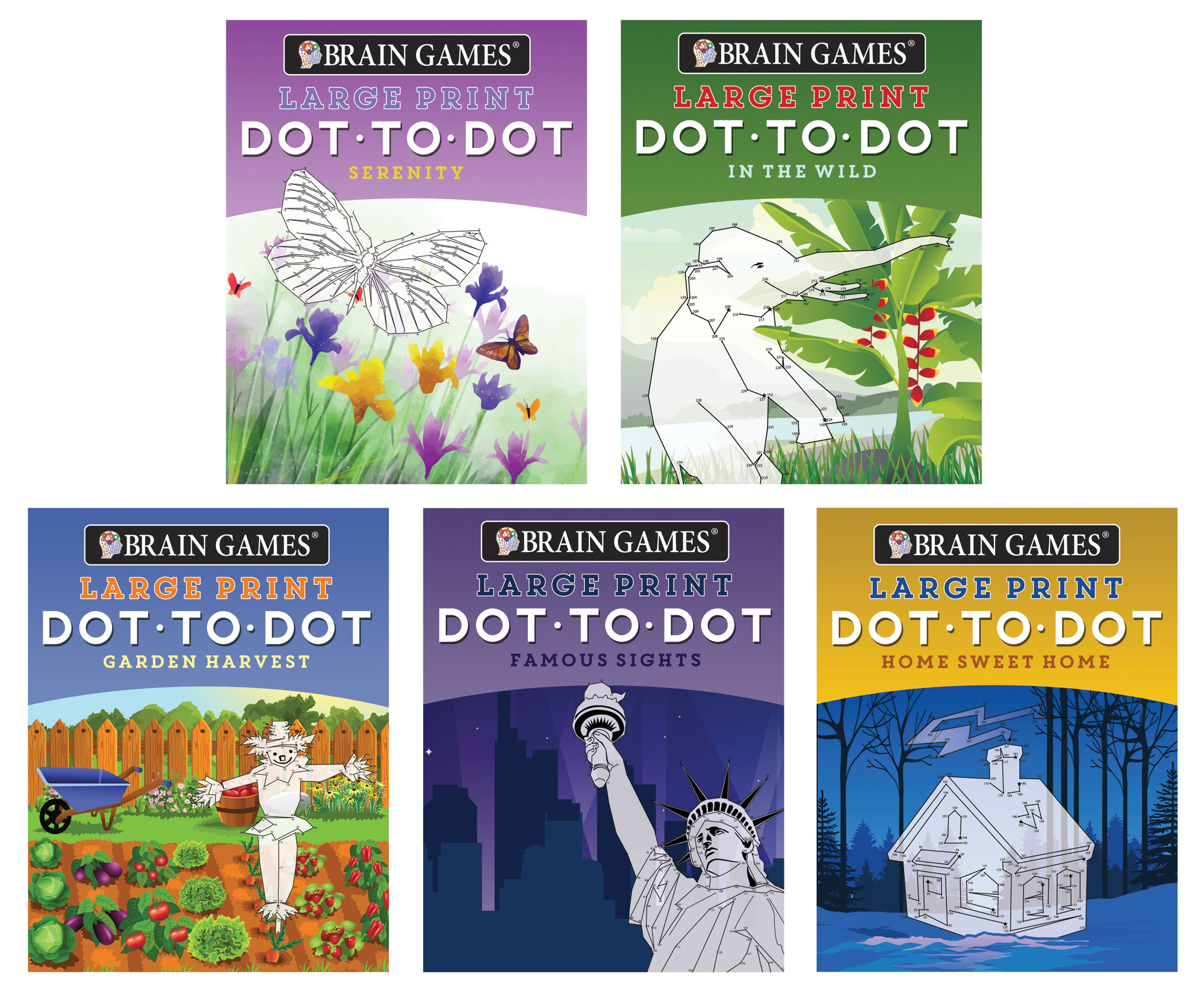 Brain Games 5 Booklet Set - Large Print Dot to Dot by Publications ...