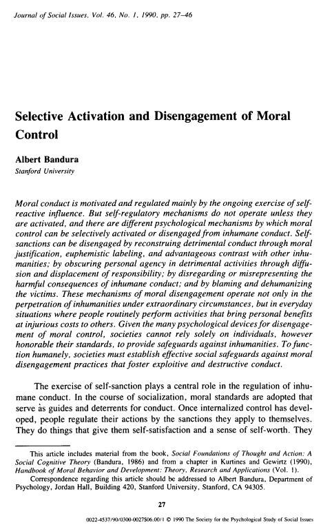 Selective Activation and Disengagement of Moral Control by Albert ...