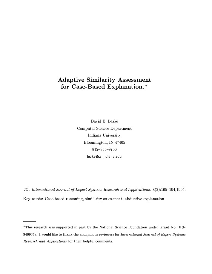 Adaptive Similarity Assessment for Case-Based Explanation by David B ...