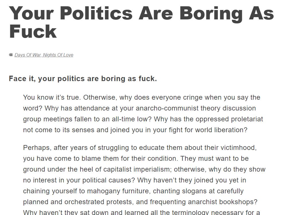 Your Politics Are Boring As Fuck by CrimethInc. | Goodreads