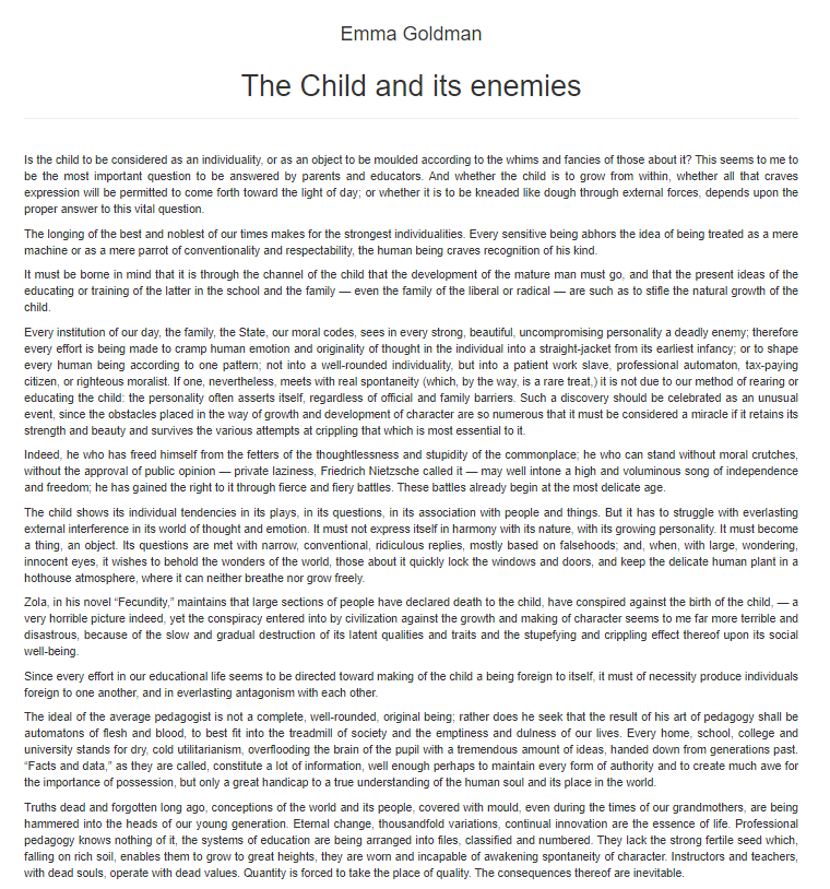 The Child and Its Enemies by Emma Goldman | Goodreads