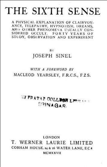 The Sixth Sense by Joseph Sinel | Goodreads