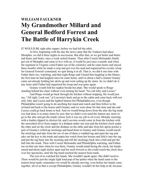 My Grandmother Millard and General Bedford Forrest and the Battle of ...