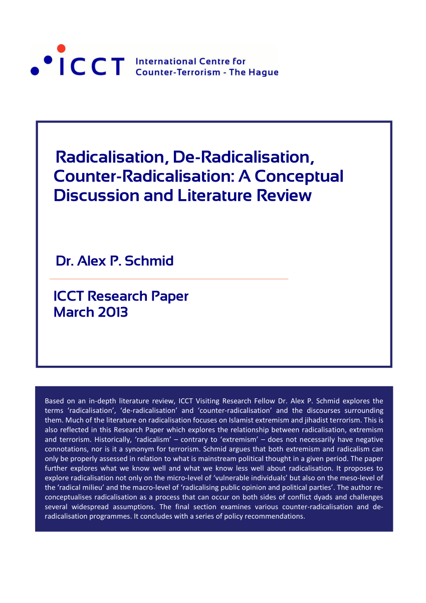Radicalisation, De-Radicalisation, Counter-Radicalisation: A Conceptual ...
