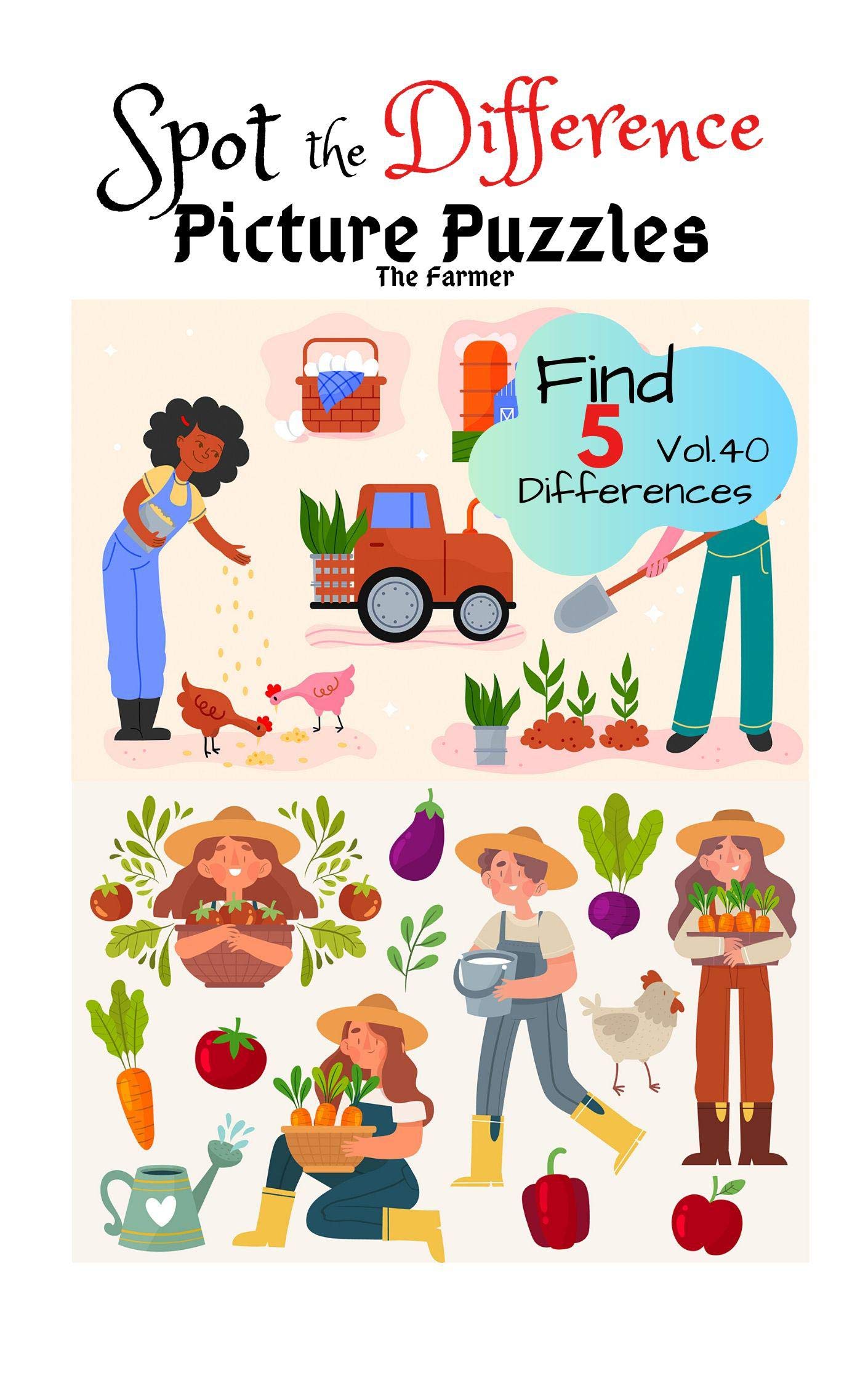 Spot the Difference Picture Puzzles "The Farmer" Find 5 Differences vol ...