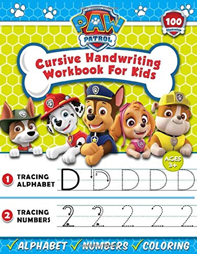 Paw Patrol Cursive Handwriting Workbook For Kids: Alphabet and Number ...