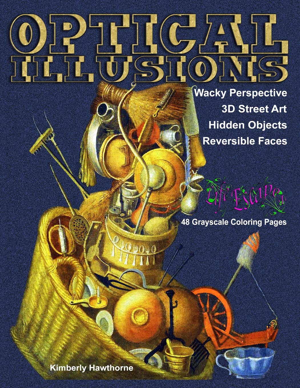 Optical Illusions: Life Escapes Adult Coloring Books 48 grayscale ...