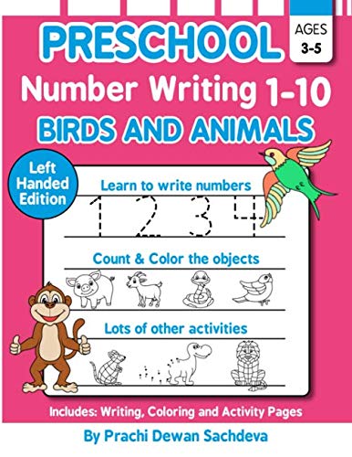 Preschool Number Writing 1 to 10 Birds and Animals Left Handed: With ...