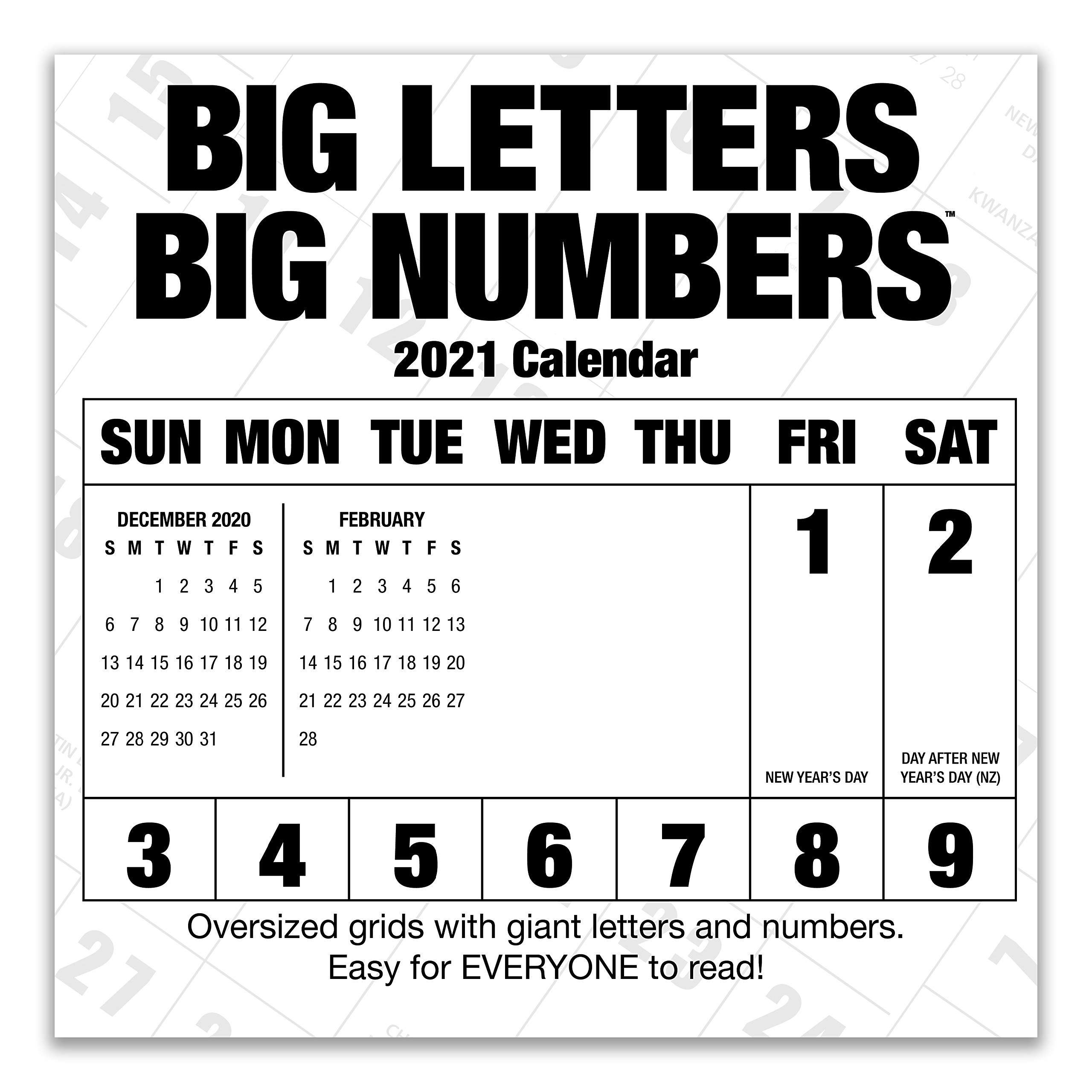 Big Letters Big Numbers 2021 Wall Calendar by Zebra Publishing | Goodreads