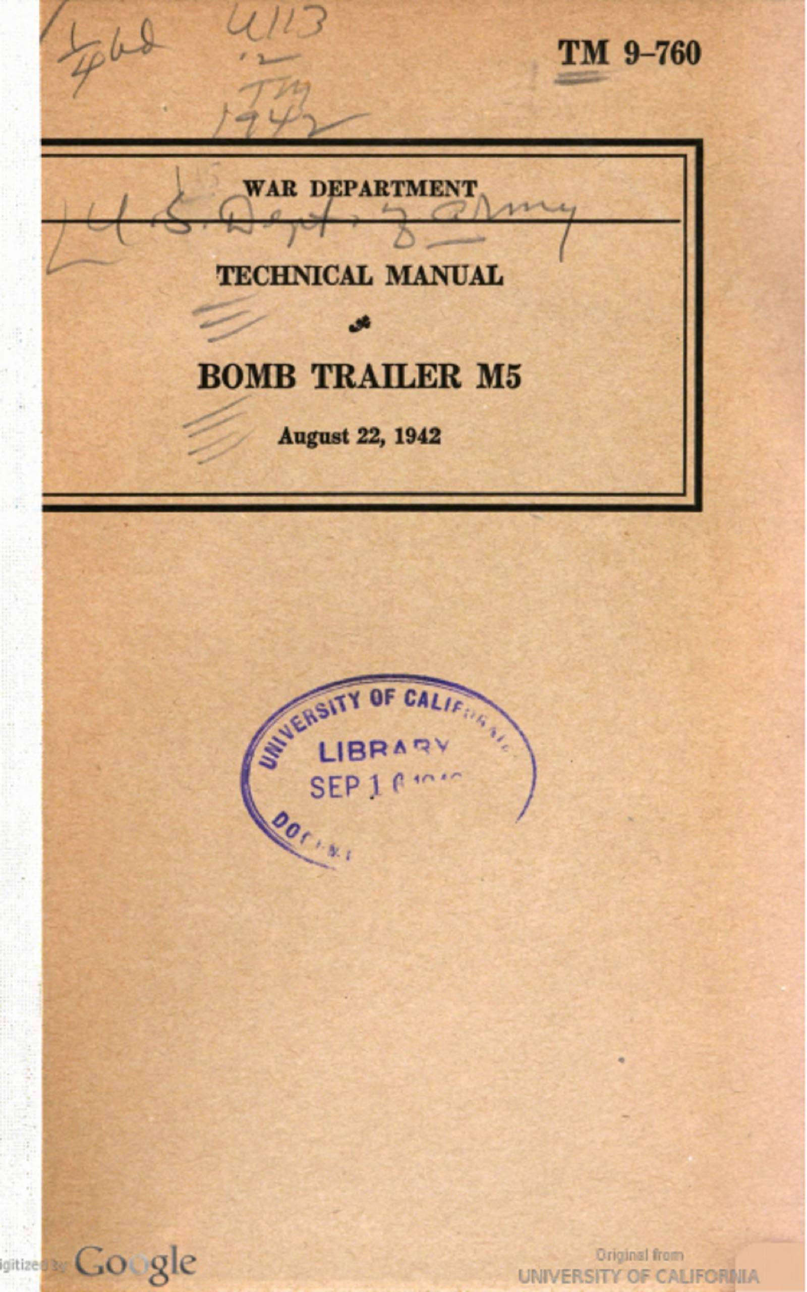 TM 9-760 Bomb Trailer M5, 1942 by U.S. Department of War | Goodreads