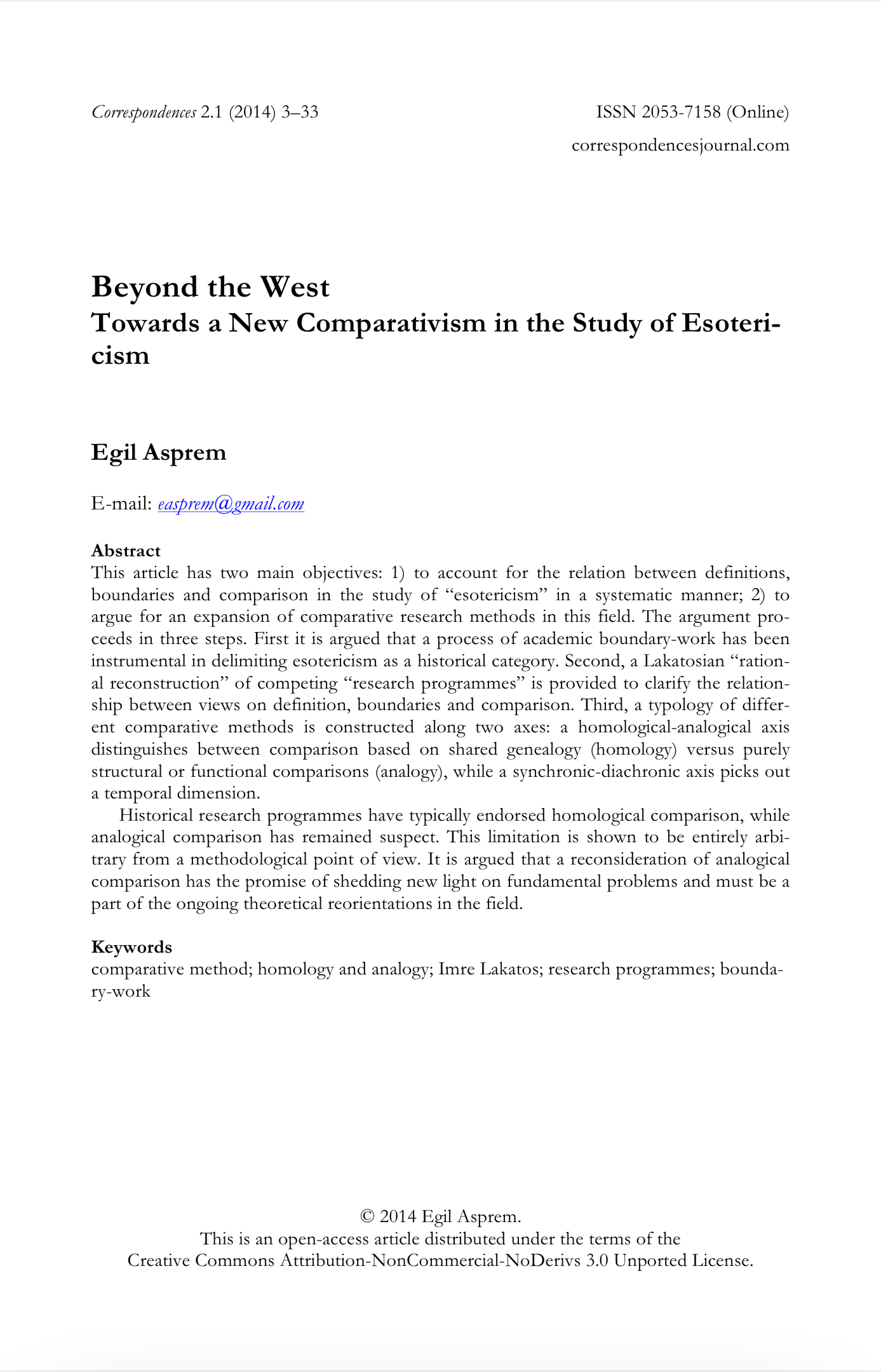 Beyond the West: Towards a New Comparativism in the Study of ...