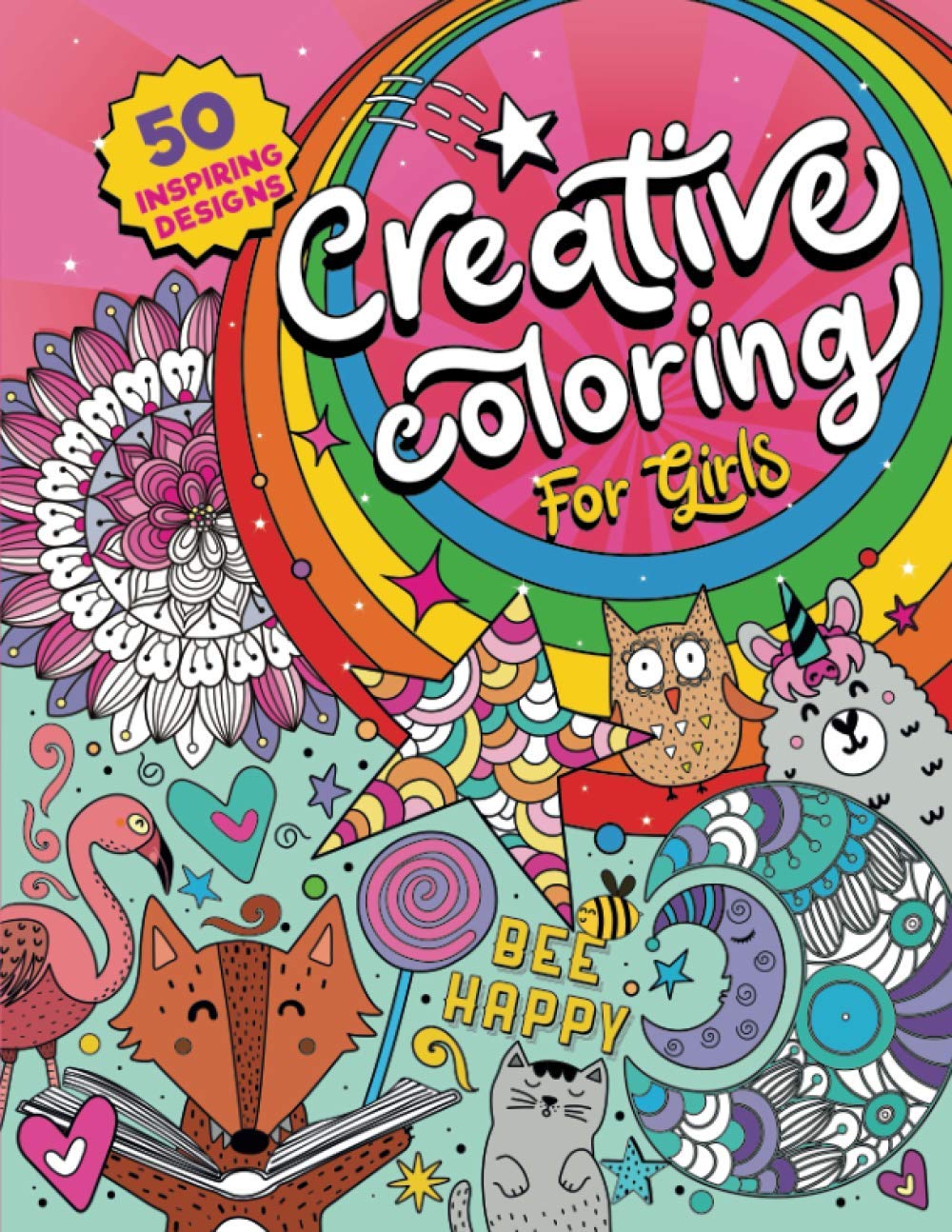 Creative Coloring for Girls: 50 inspiring designs of animals, playful ...