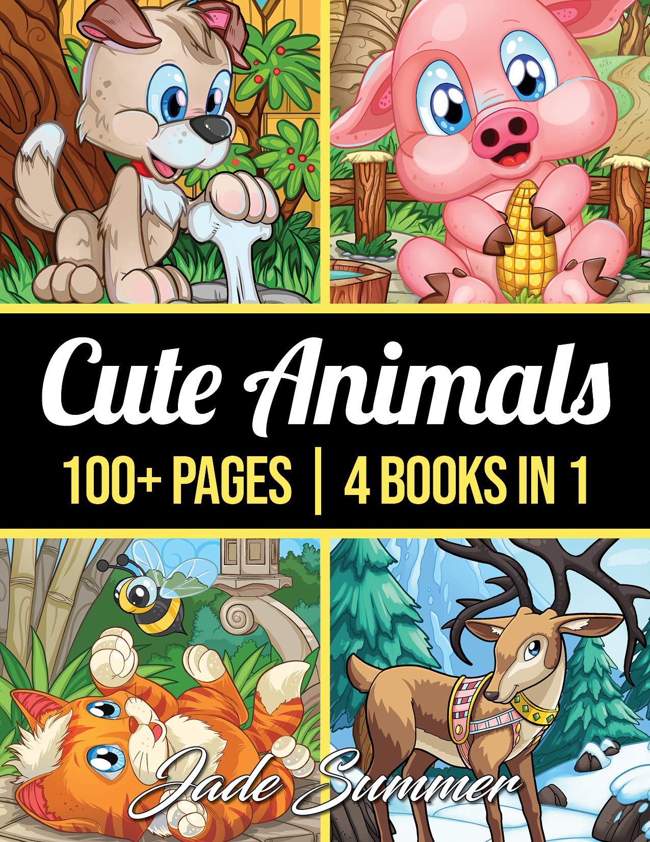 100 Cute Animals: An Adult Coloring Book with Dogs, Cats, Horses, Owls ...
