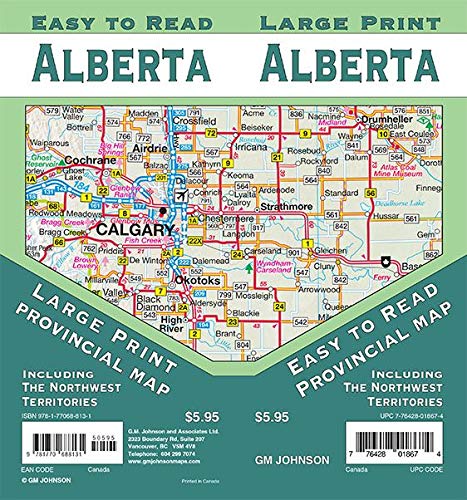 Alberta Large Print / Northwest Territories, Canada Provincial Road Map ...